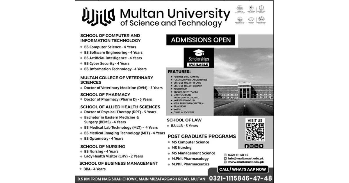Multan University of Science & Technology MUST Admission 2026