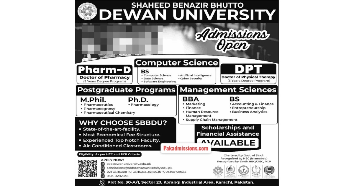 Shaheed Benazir Dewan University SBBDU Admission 2026