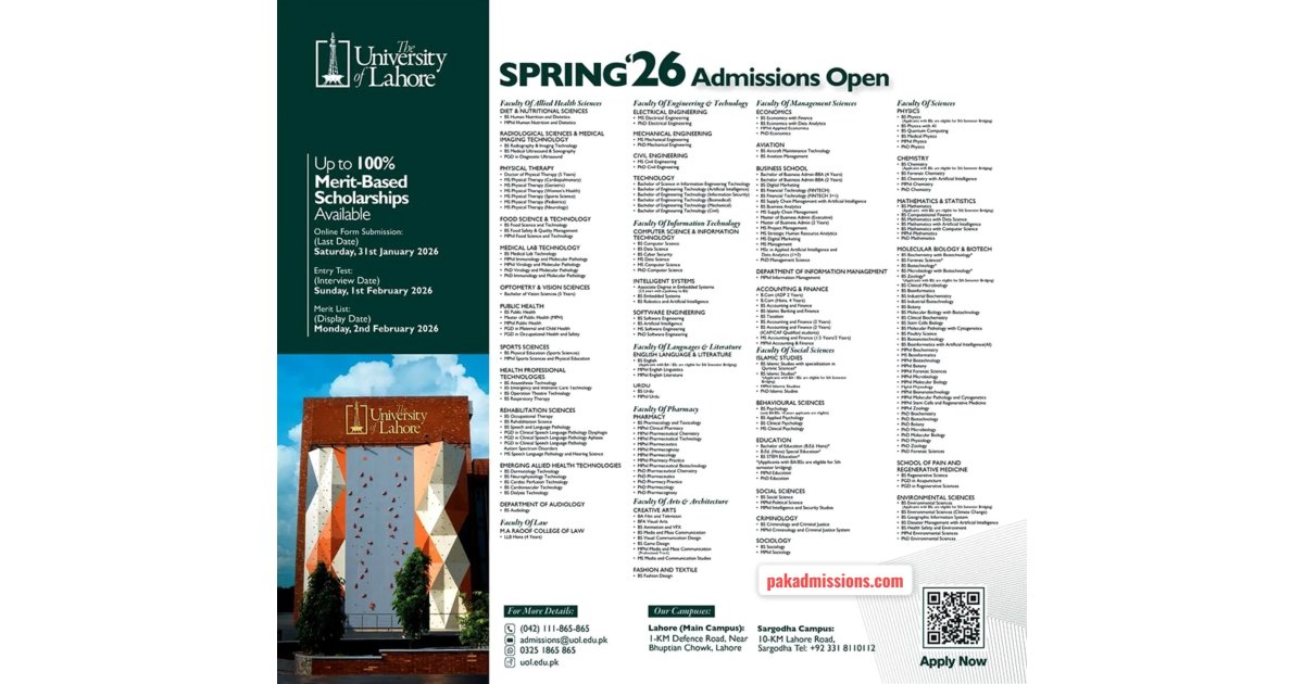 University of Lahore UOL 2026 Admission