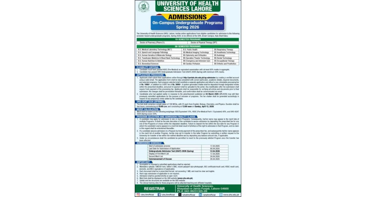University of Health Sciences Lahore UHS Admission