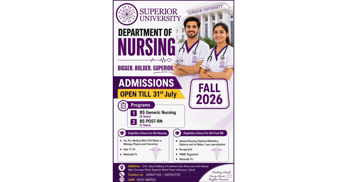 Superior University Lahore SU BSN Admissions 2026