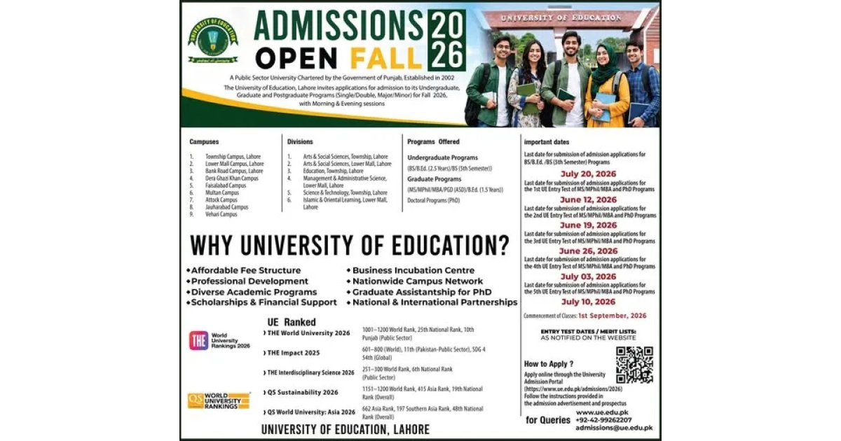 University of Education Attock Fall Admissions 2026