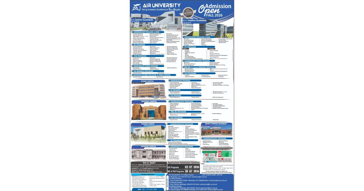 Air University Kamra Campus AU Fall Admission 2026