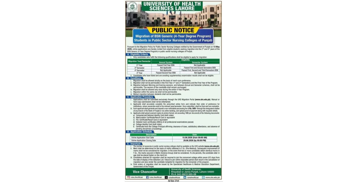 Migration of BSN Students in Govt Nursing Colleges of Punjab | Latest ...