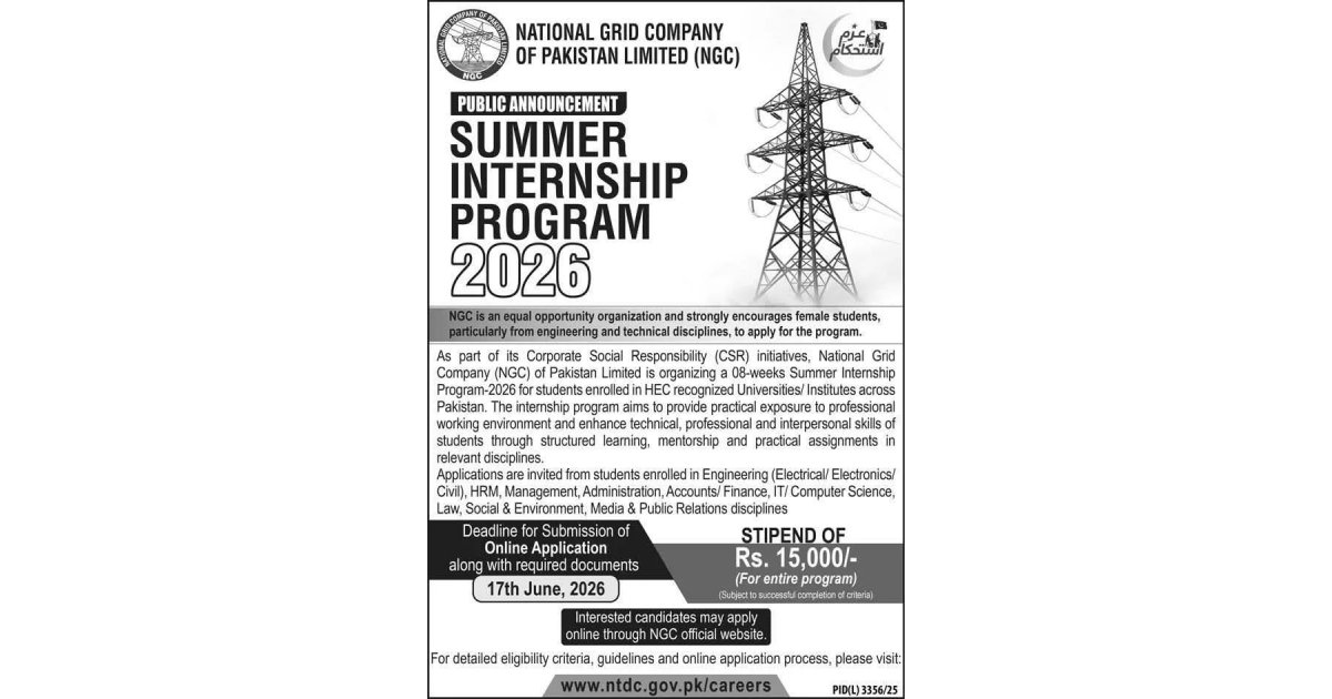 NGC Summer Paid Internship Program in Pakistan
