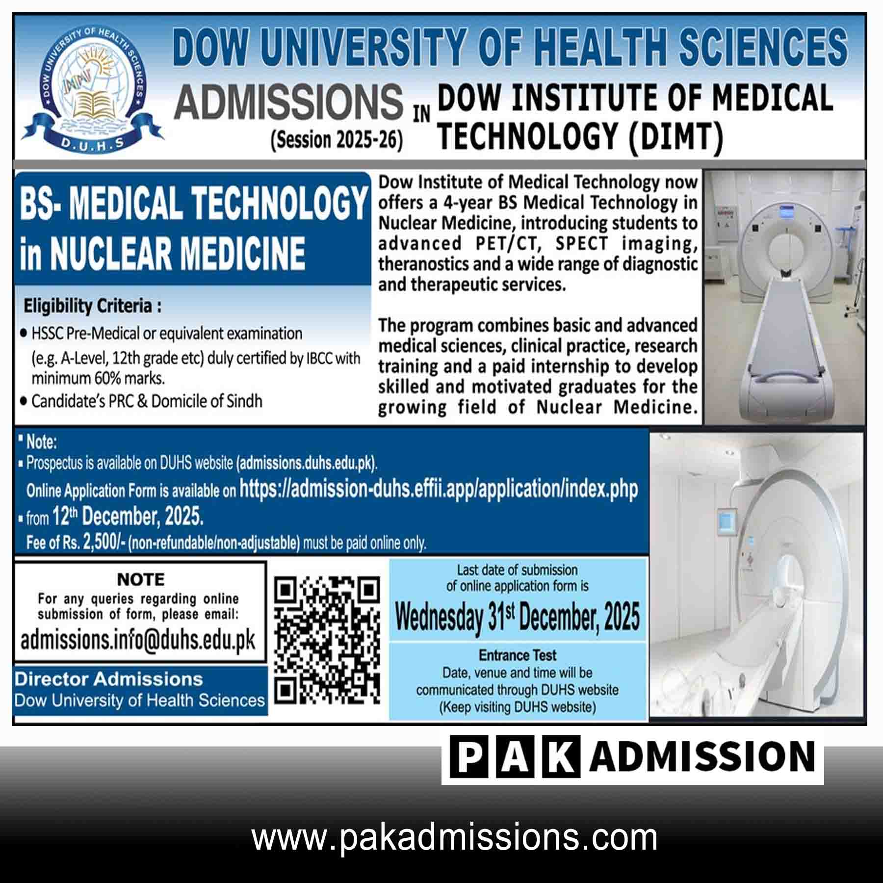 DOW University of Health Sciences Karachi (DUHS) Admission Fall ...