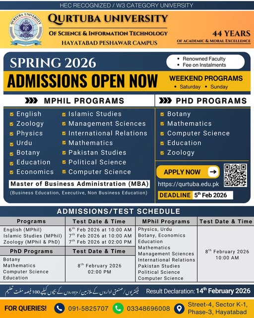Qurtuba University Peshawar QU Admission 2026