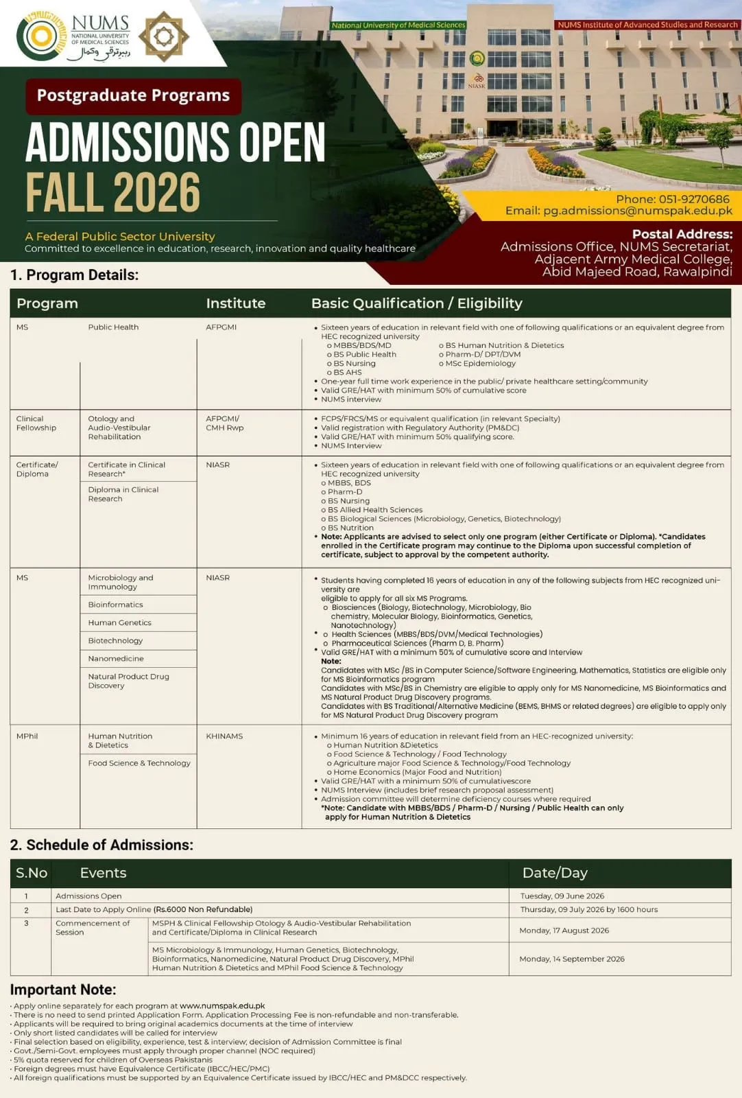 National University of Modern lang Rwp Fall Admissions 2026
