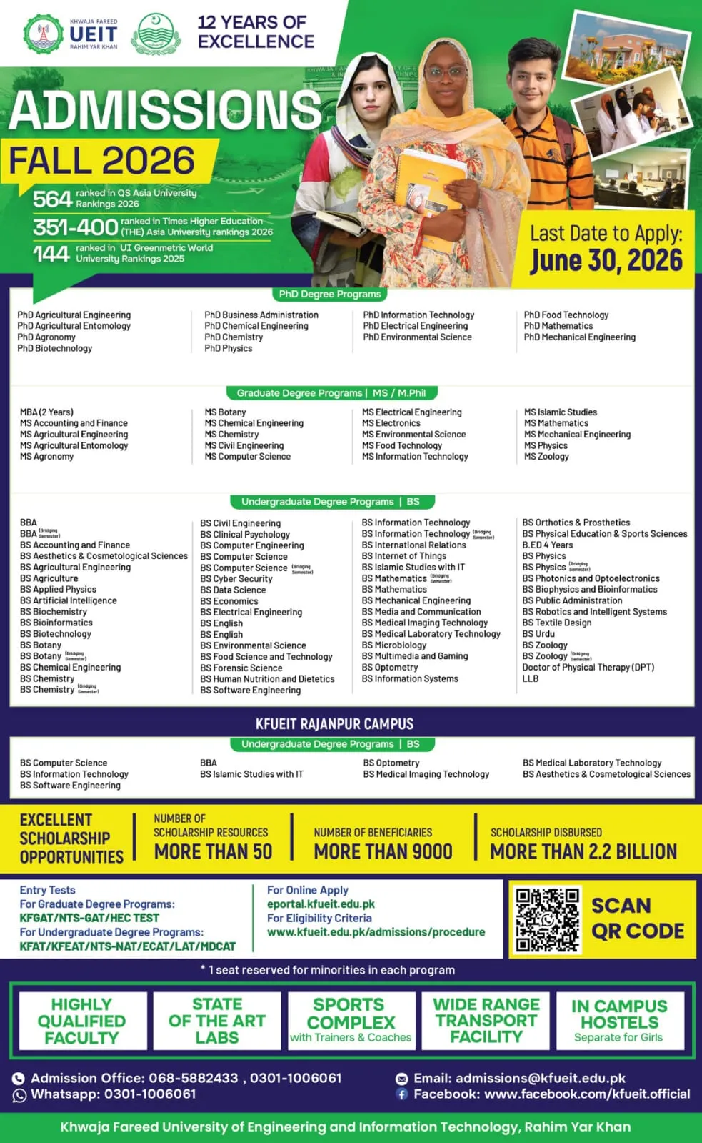 Khawaja Fareed University Rahim Yar Khan KFUEIT Fall Admission 2026